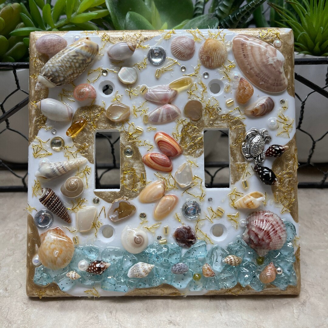Seashell Switch Plate Cover Real Seashells and Sea Glass Two - Etsy