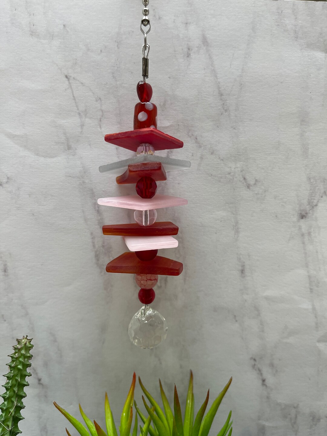 Fan Pull Sun Catcher Charm With Glass Beads and Stained Glass - Etsy