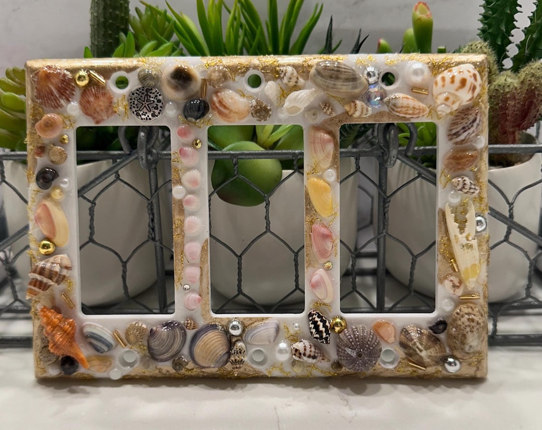 Seashell Switch Plate Cover Real Seashells - Three Rocker Switches - Etsy