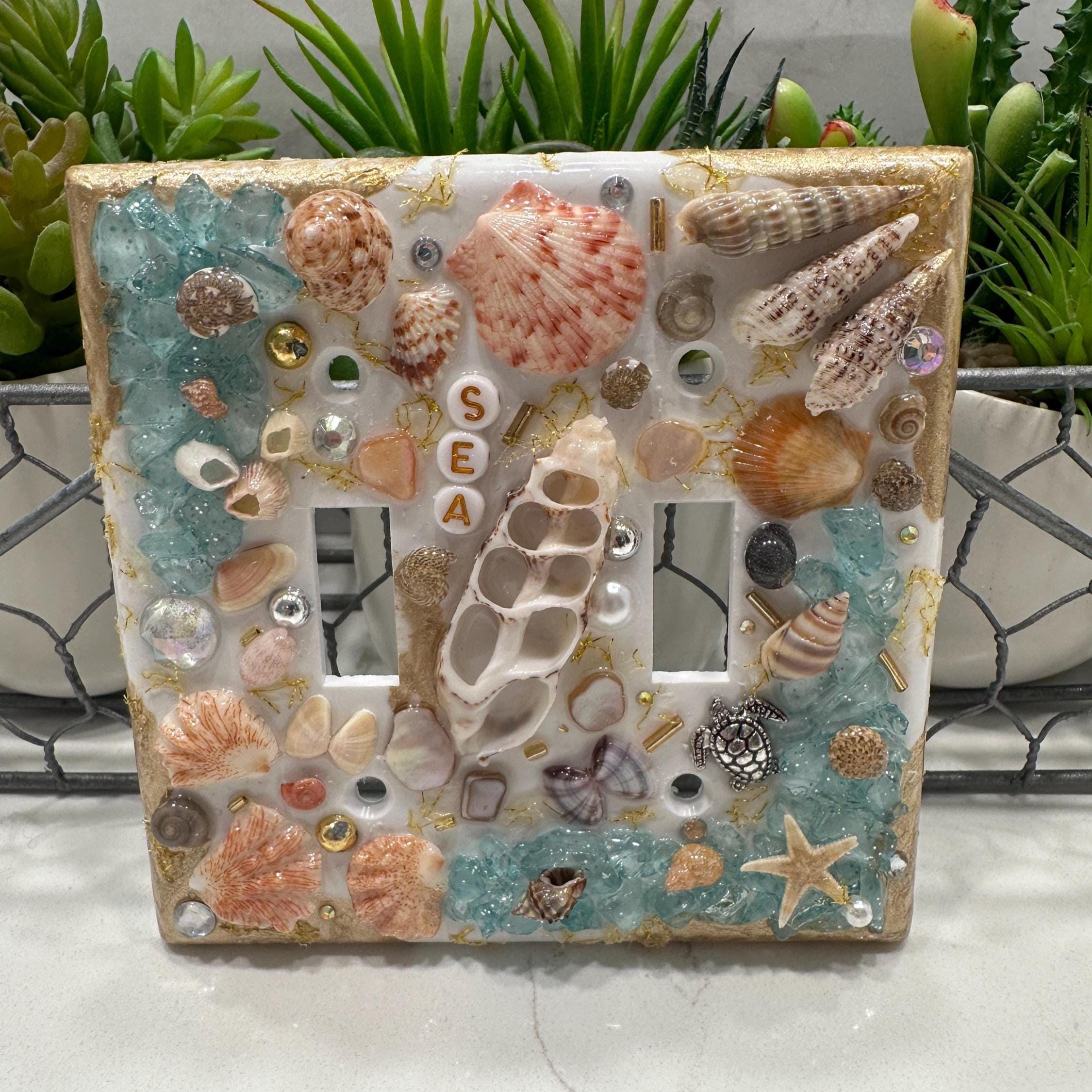 Seashell Switch Plate Cover Real Seashells and Sea Glass - Two Toggle ...