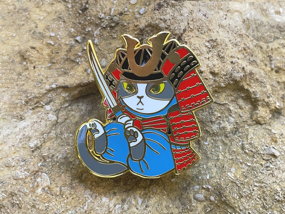 1.5" Samurai Cat Hard Enamel Pin - Brave Cats of Purrhaven - Etsy