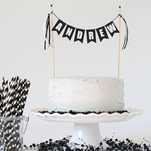 Black & White Cake Topper Birthday Custom Name Cake Topper - Etsy