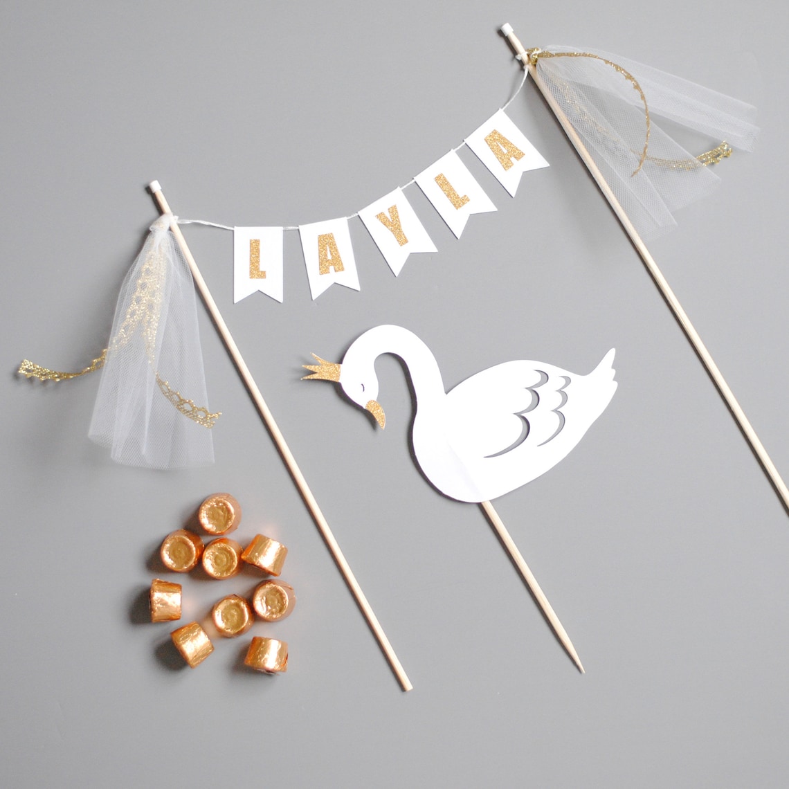 Personalized Swan Birthday Cake Topper Options for Name Cake - Etsy