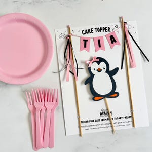 Penguin Girl Birthday Cake Topper - Pink Penguin Cake Topper - Arctic ...