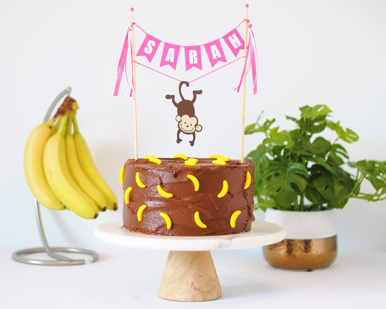 Monkey Cake Topper for Girls Pink Monkey Birthday Cake - Etsy