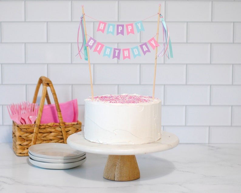 HAPPY BIRTHDAY Cake Topper for Girls Pink and Purple - Etsy