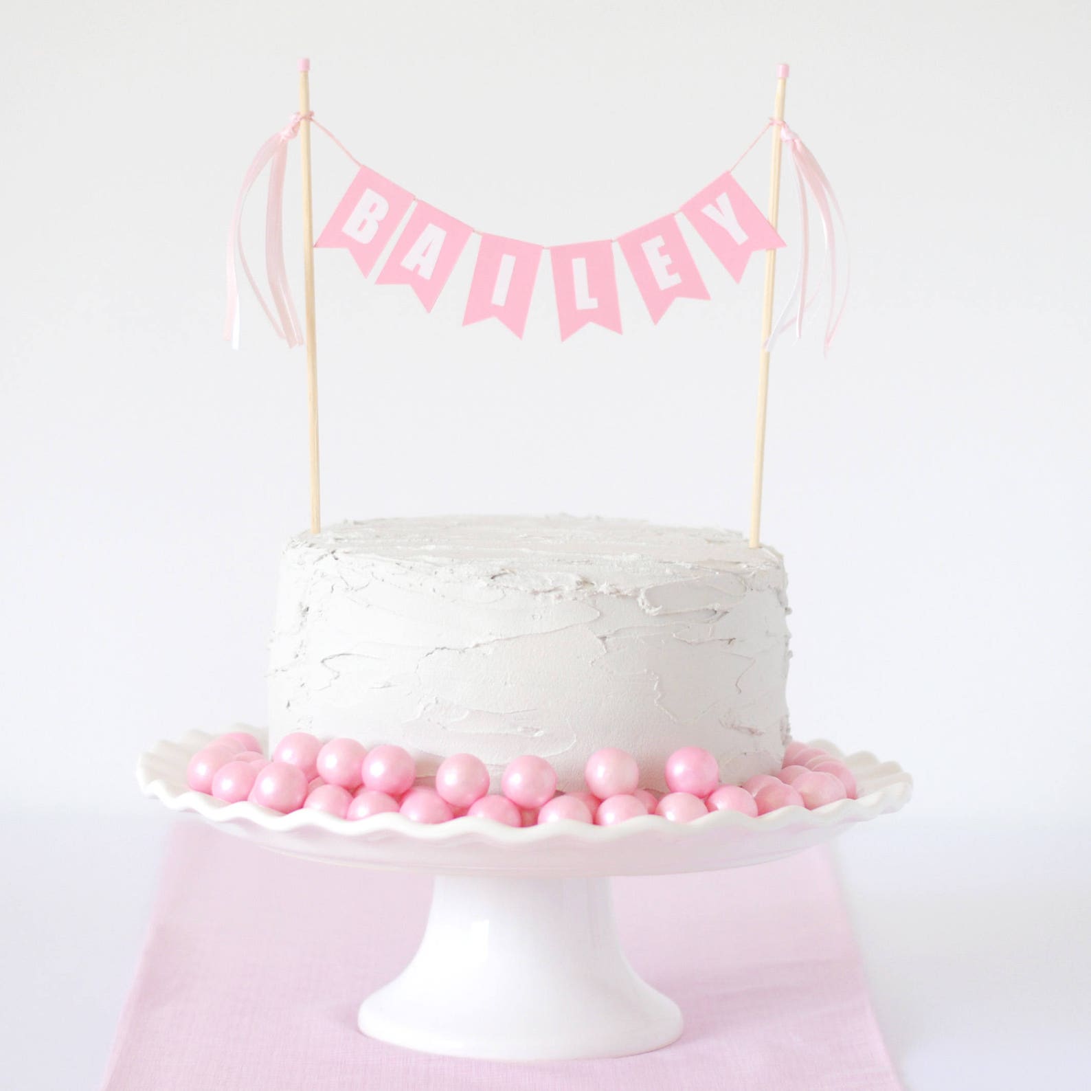 Light Pink & White Name Cake Topper Pink Cake Topper for - Etsy