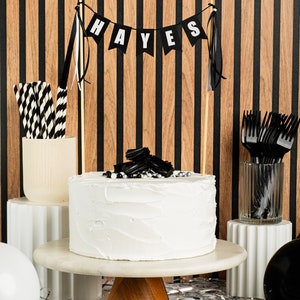Black & White Cake Topper Birthday - Custom Name Cake Topper Banner ...