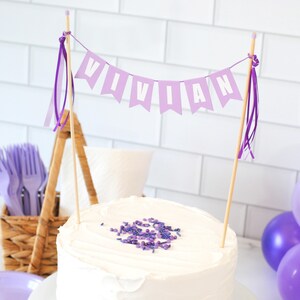 Purple Birthday Cake Topper - Purple Party Decor - Purple Name Banner ...