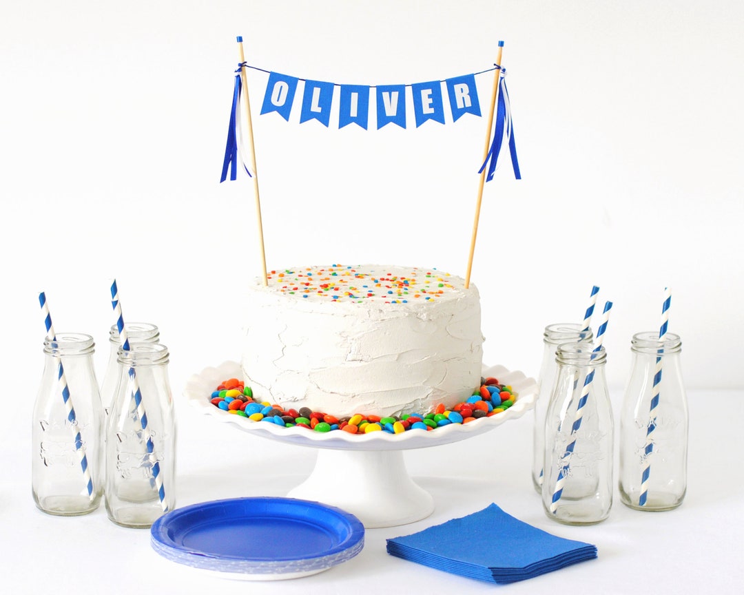Blue Personalized Cake Bunting: Custom Birthday Cake Topper - Etsy