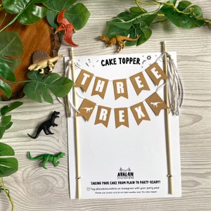 THREE REX Birthday Cake Topper - Dinosaur Cake Topper for 3rd Birthday ...
