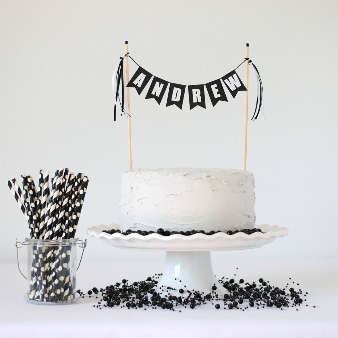 Black & White Cake Topper Birthday Custom Name Cake Topper | Etsy
