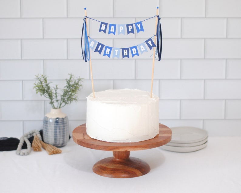 HAPPY BIRTHDAY Cake Topper in Shades of Blue Birthday Cake - Etsy