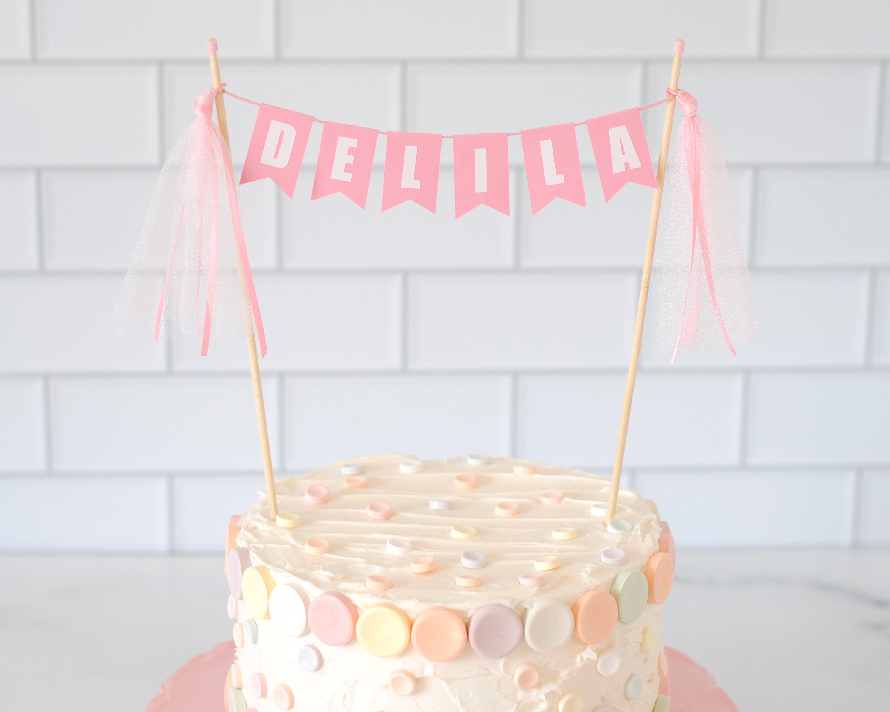 Girls Birthday Cake Topper Pink Cake Topper With Tulle - Etsy