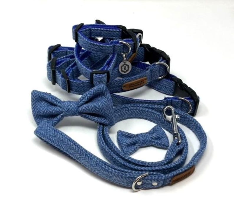Handmade Blue Herringbone Tweed Dog Collar - British Made - Etsy UK