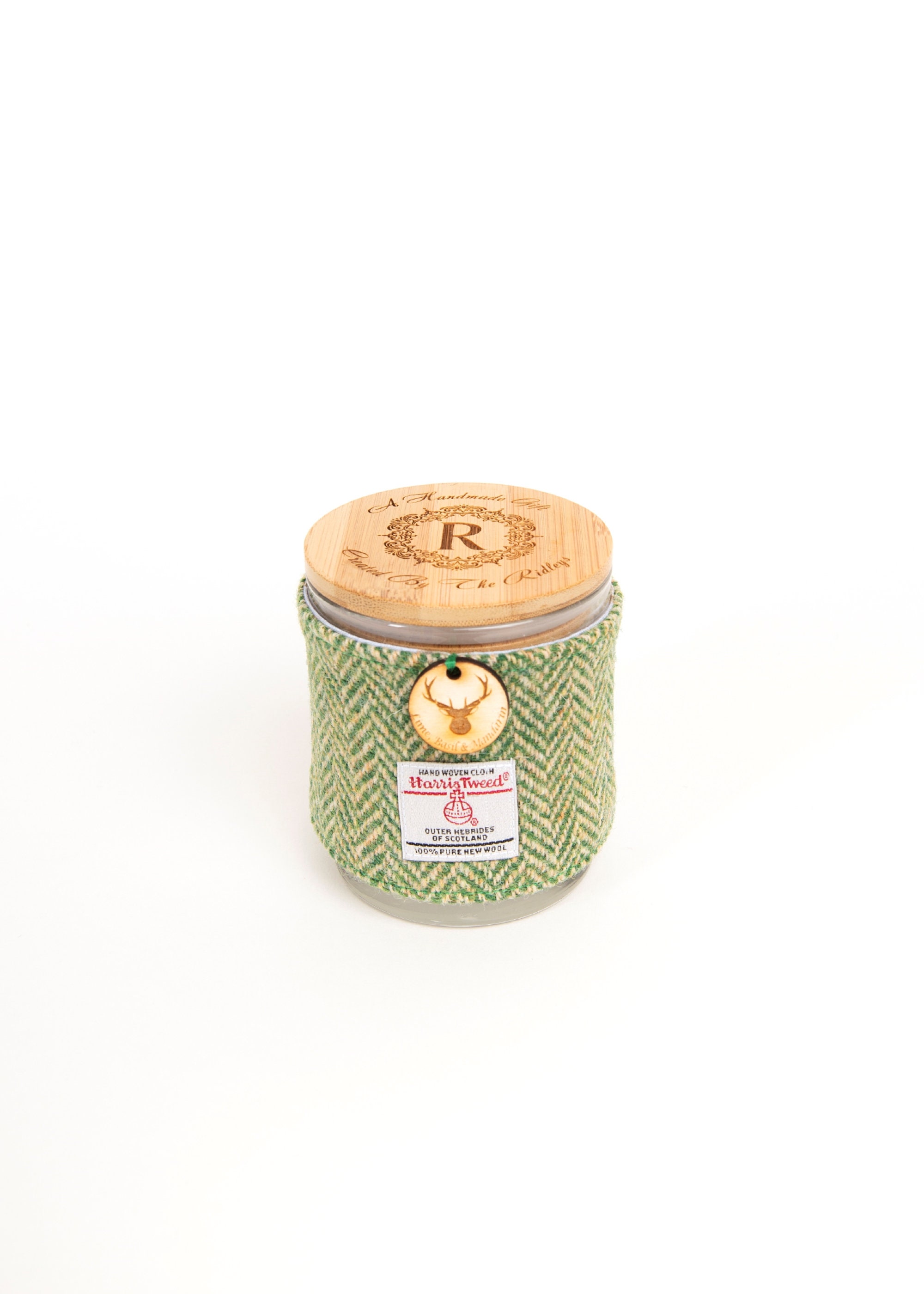 Personalised Soy Candle Lime Basil & Mandarin Harris Tweed | Etsy