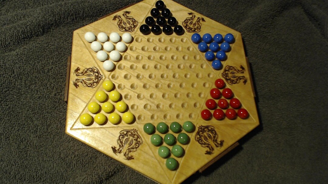 11 Inch Solid Wood Chinese Checker Board With 2 Player Overlay Laser ...