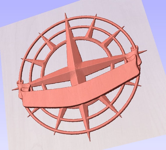 Compass Rose With Banner STL Relief File 3D Model Printer CNC | Etsy
