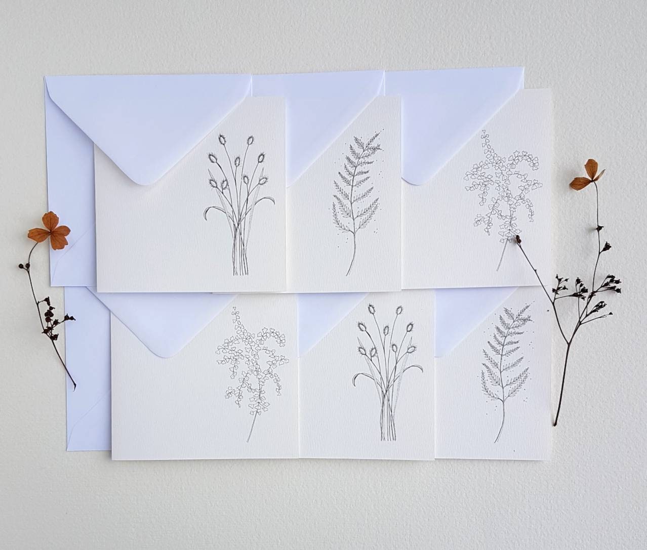 Pretty blank note cards set of little line dawn designs | Etsy