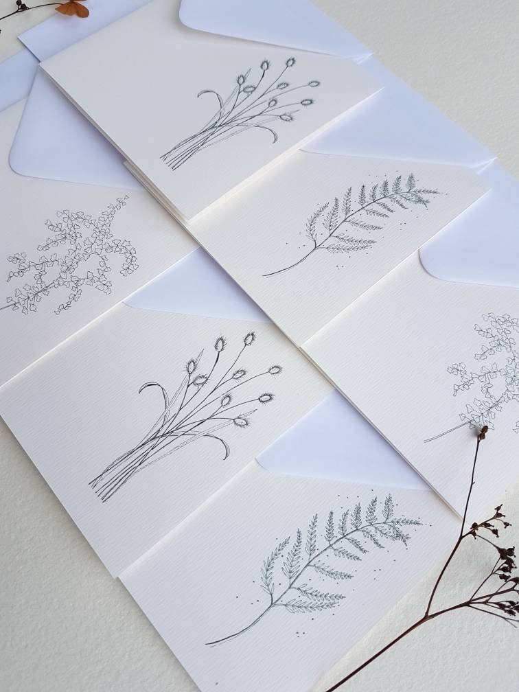 Pretty blank note cards set of little line dawn designs | Etsy