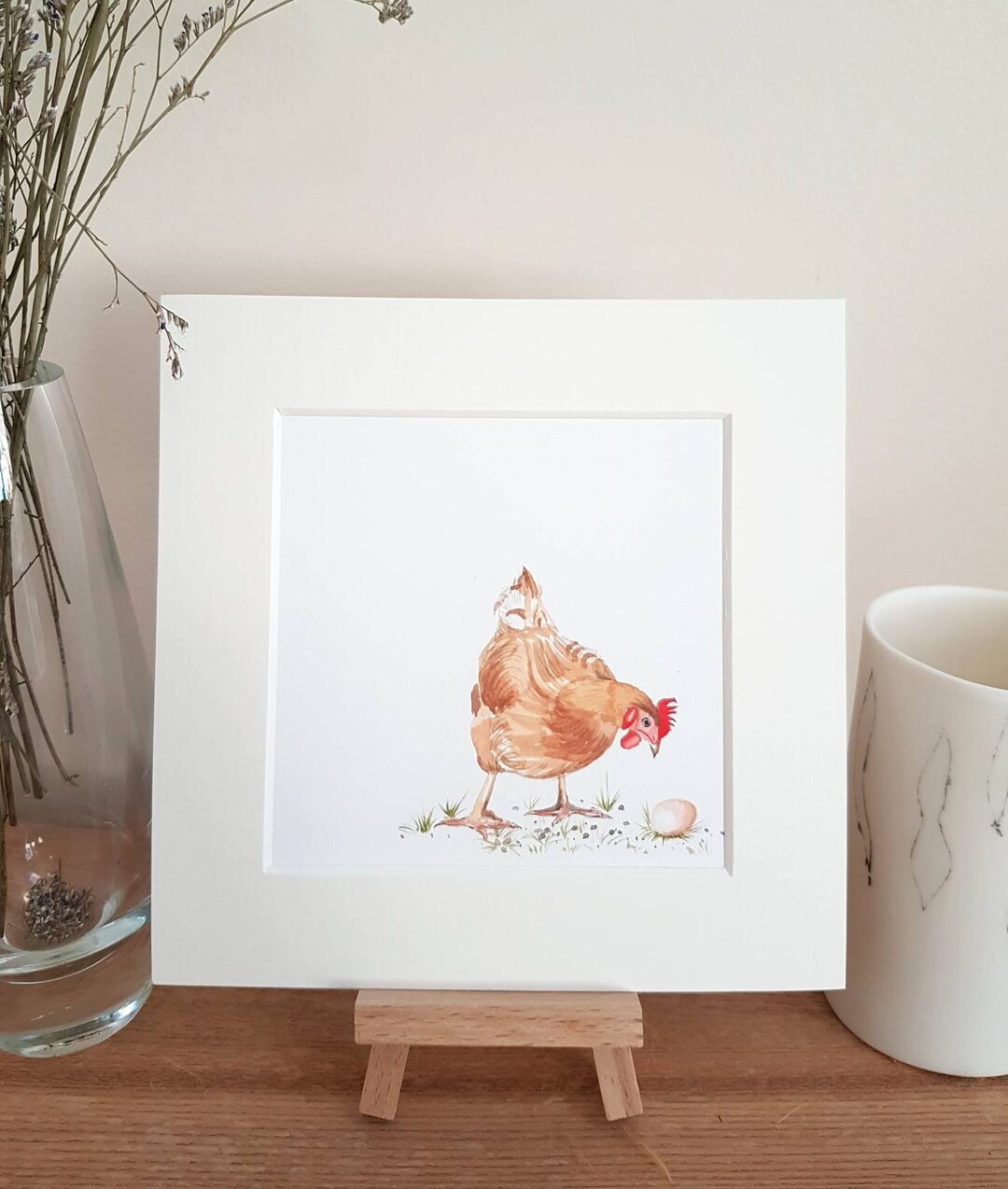 Chicken Hen Print, Miniature Mounted Chicken Wall Art. - Etsy