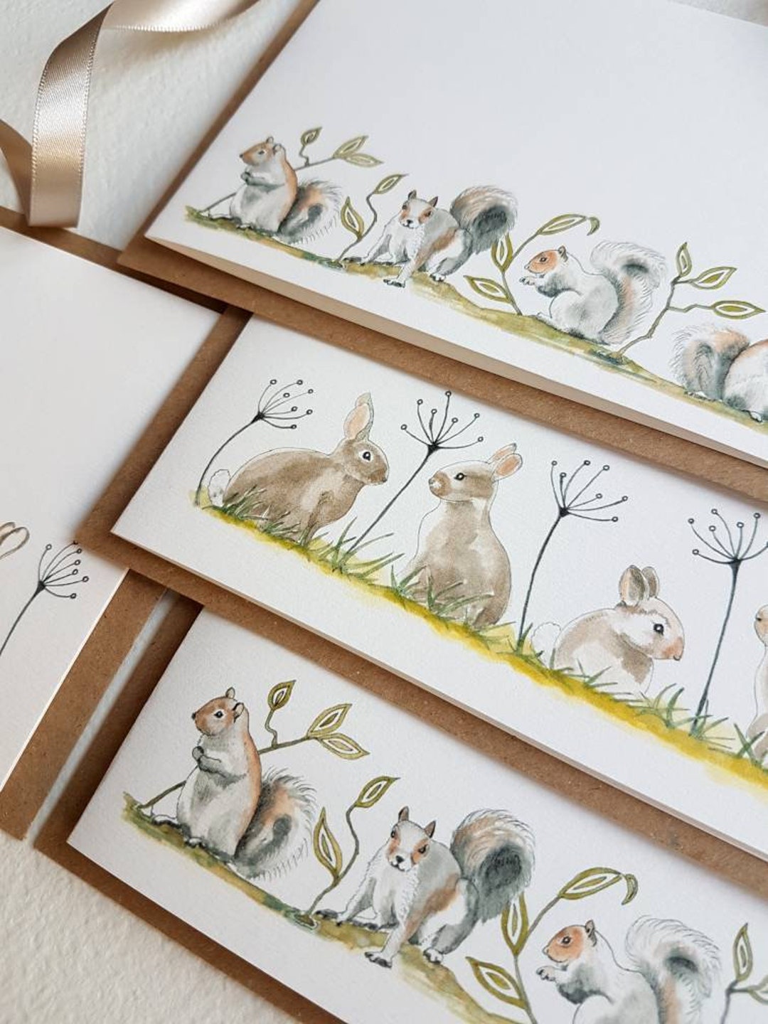 Animal Note Card Set With Envelopes Rabbit and Squirrel - Etsy