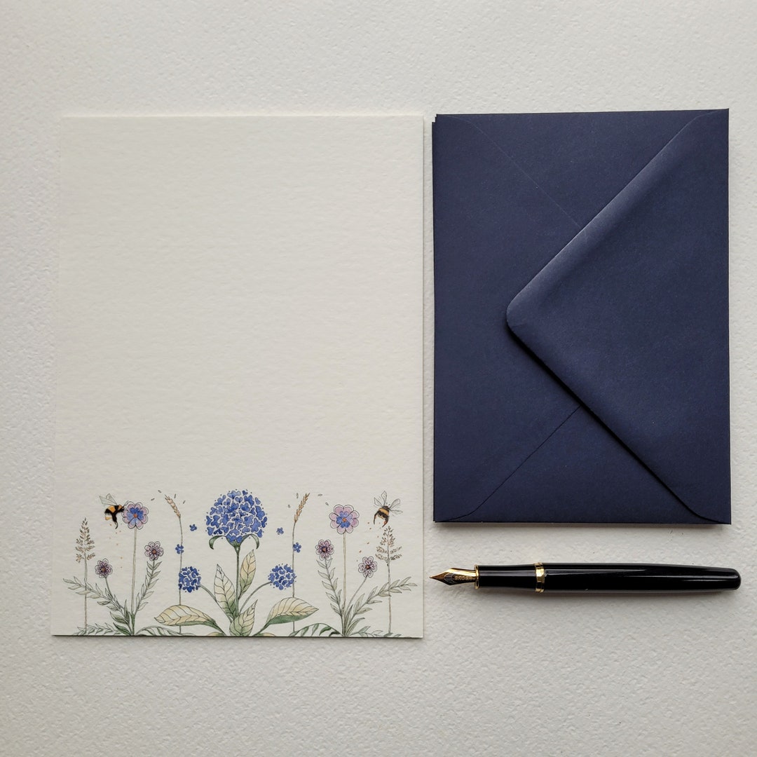 Botanical Writing Paper Gift Set With Luxury Navy Envelopes, Luxury ...