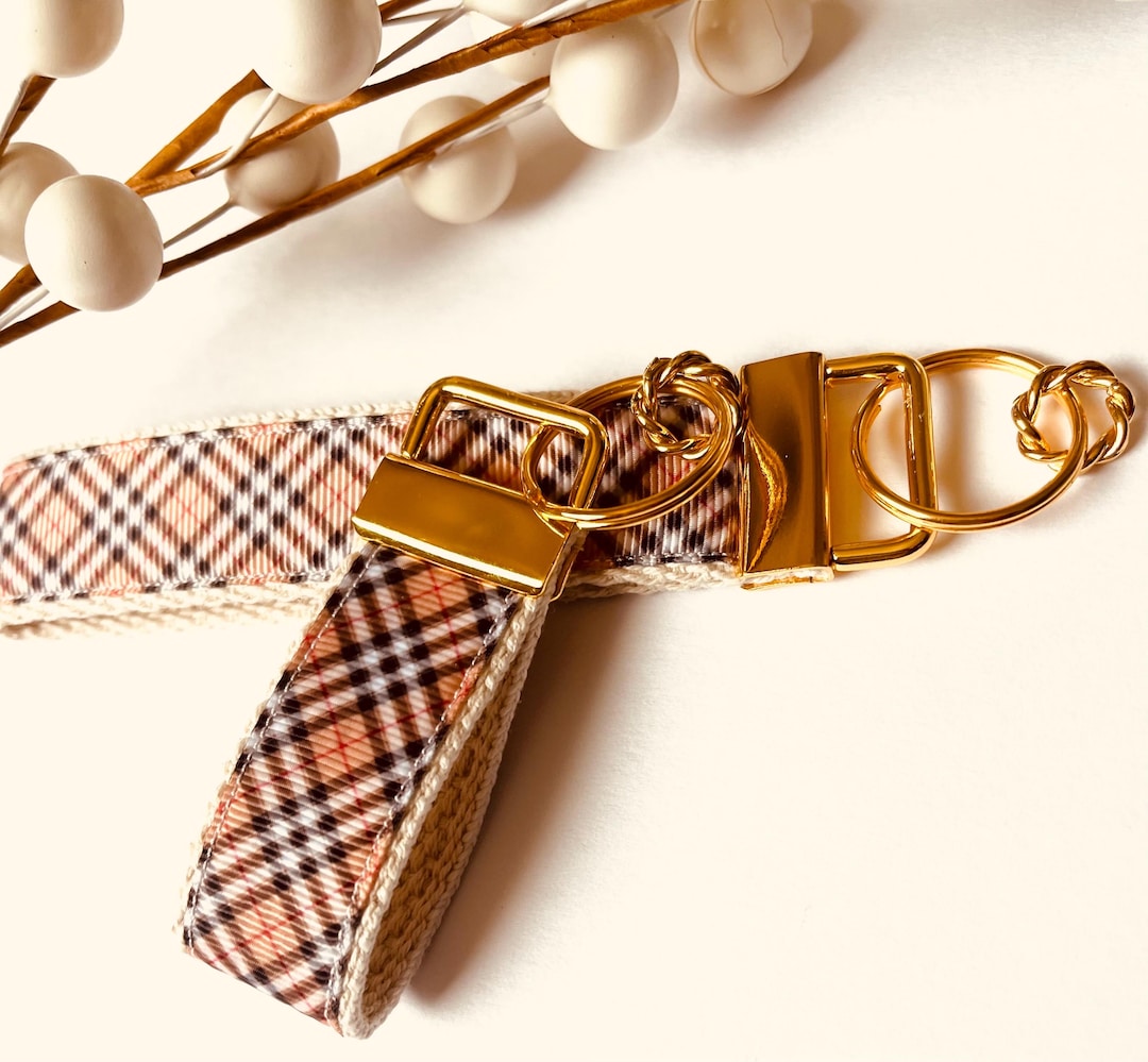 Tan Plaid Keychain: Cotton Webbing With Gold Hardware - Etsy