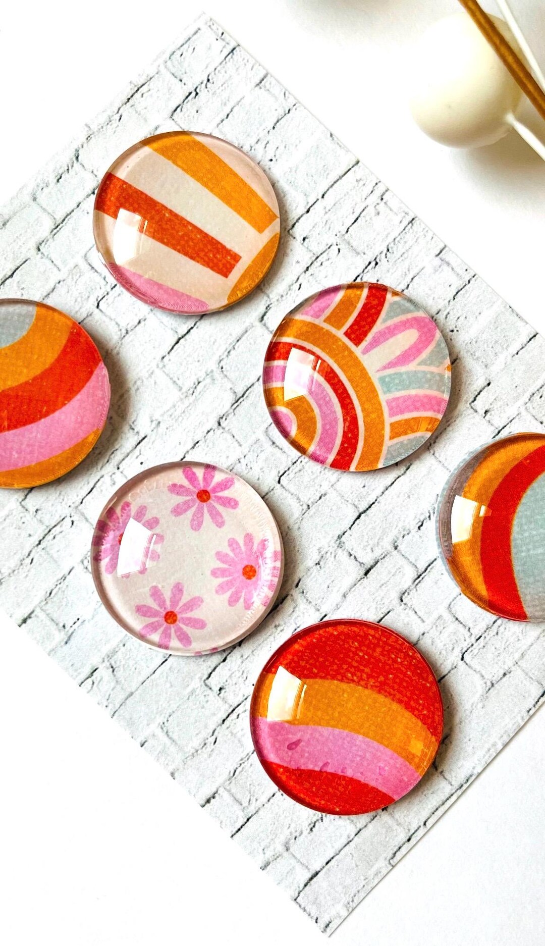 Pink and Orange Glass Magnets, Magnets, Refrigerator Magnets, Office ...