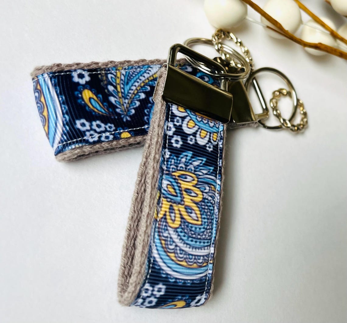 Blue & Yellow Paisley Keychain: Boho Car Accessories - Etsy