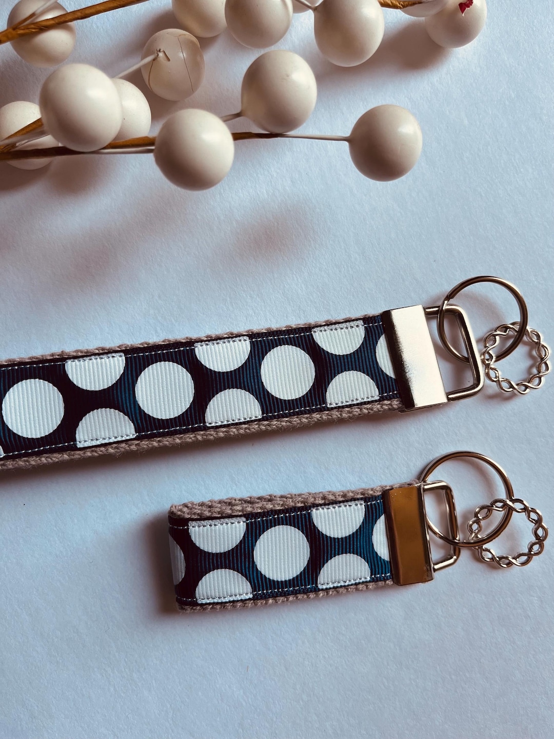 Navy Polka Dot Keychain: Cotton Webbing Keyfob - Etsy
