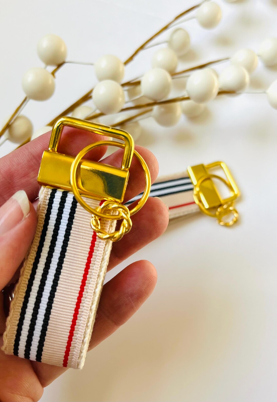 Classic Stripe Handmade Ribbon Keychain Set-premium Gold Hardware ...