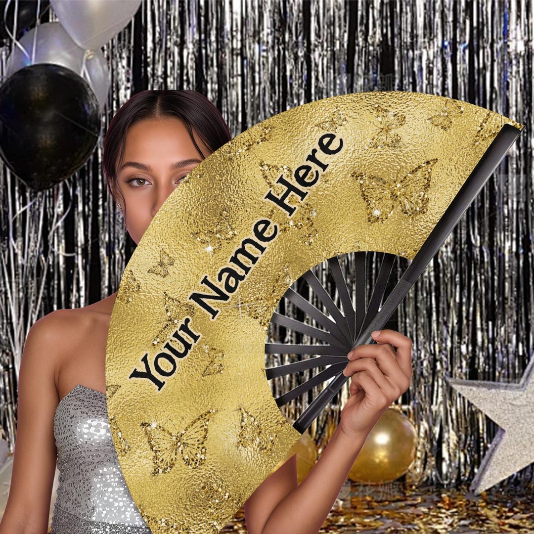 Personalized Clack Fan: Golden Butterfly Line Dance Fan - Etsy