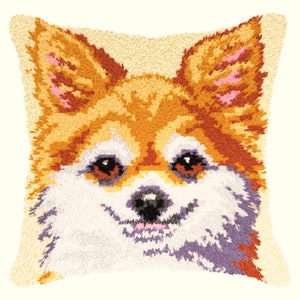 Latch Hook Kit SMILING DOG Latch Hook Pillow Cushion Front 16 X 16 Ins ...