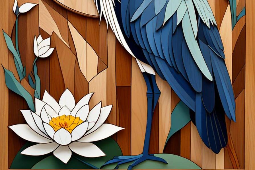 Heron Bird Intarsia Pattern: Wood Marquetry Wall Art (digital Download ...
