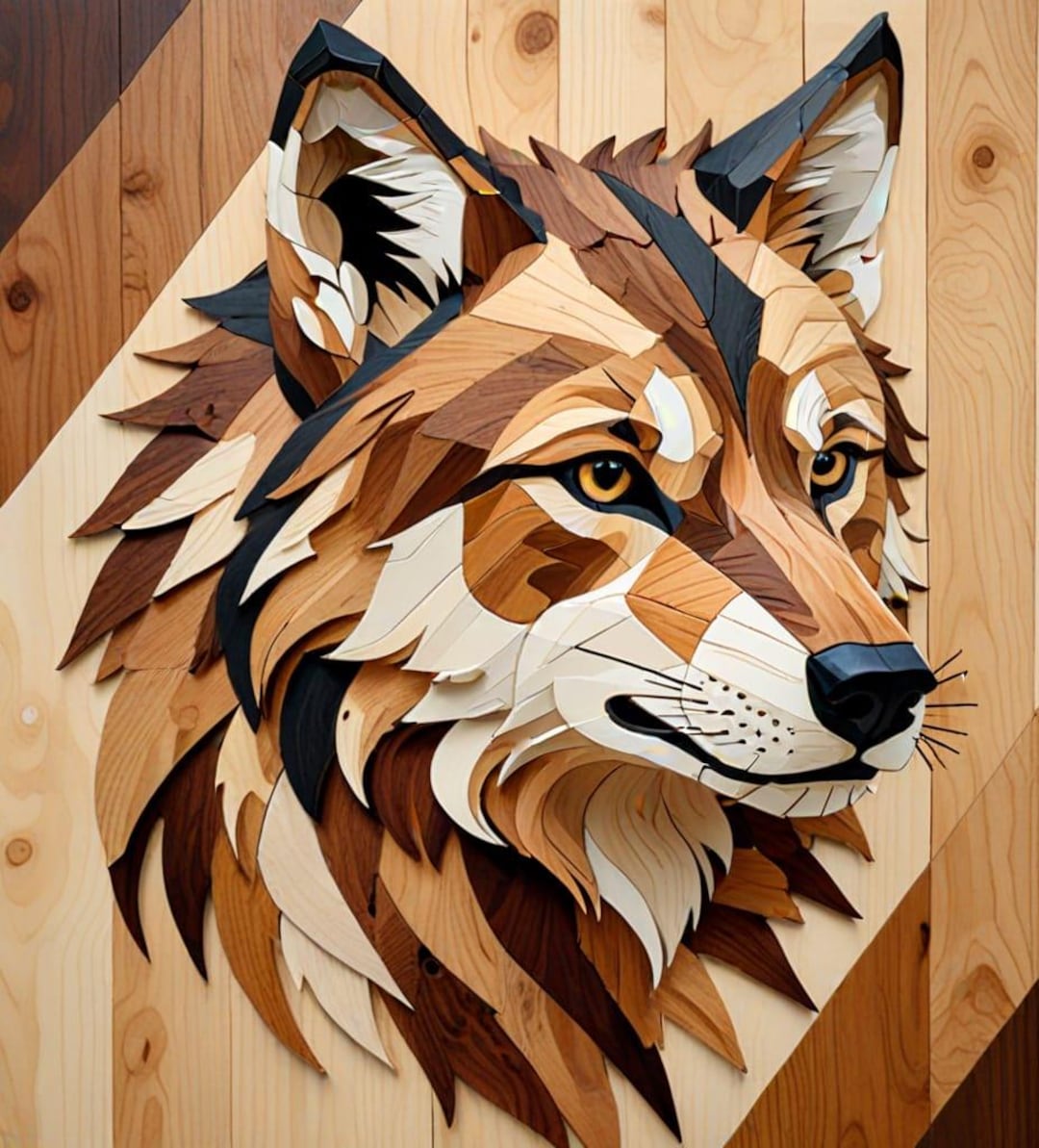 Wolf Intarsia Pattern: Wood Marquetry, Diamond Painting (digital ...