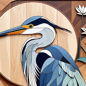 Heron Bird Intarsia Pattern for Wood, Marquetry, Diamond Painting Home ...