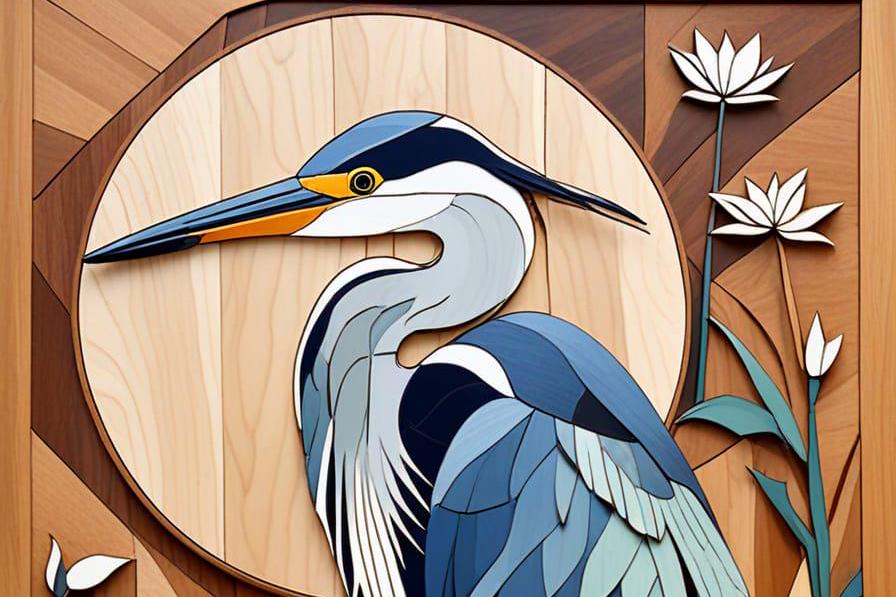 Heron Bird Intarsia Pattern: Wood Marquetry Wall Art (digital Download ...