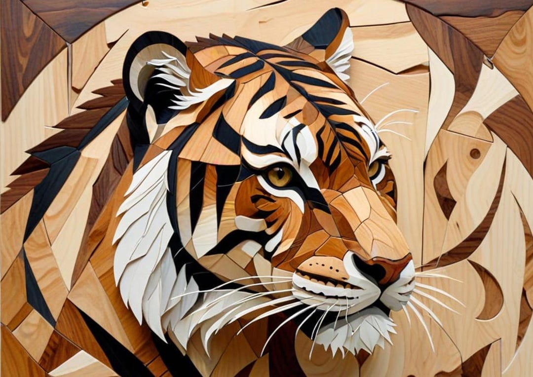 Tiger Facing Right Intarsia Pattern for Wood, Marquetry, Diamond ...