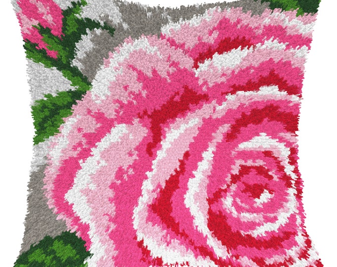 Latch Hook Kit BLOOMING ROSE Latch Hook Cushion Front 16 X 16 Ins ...