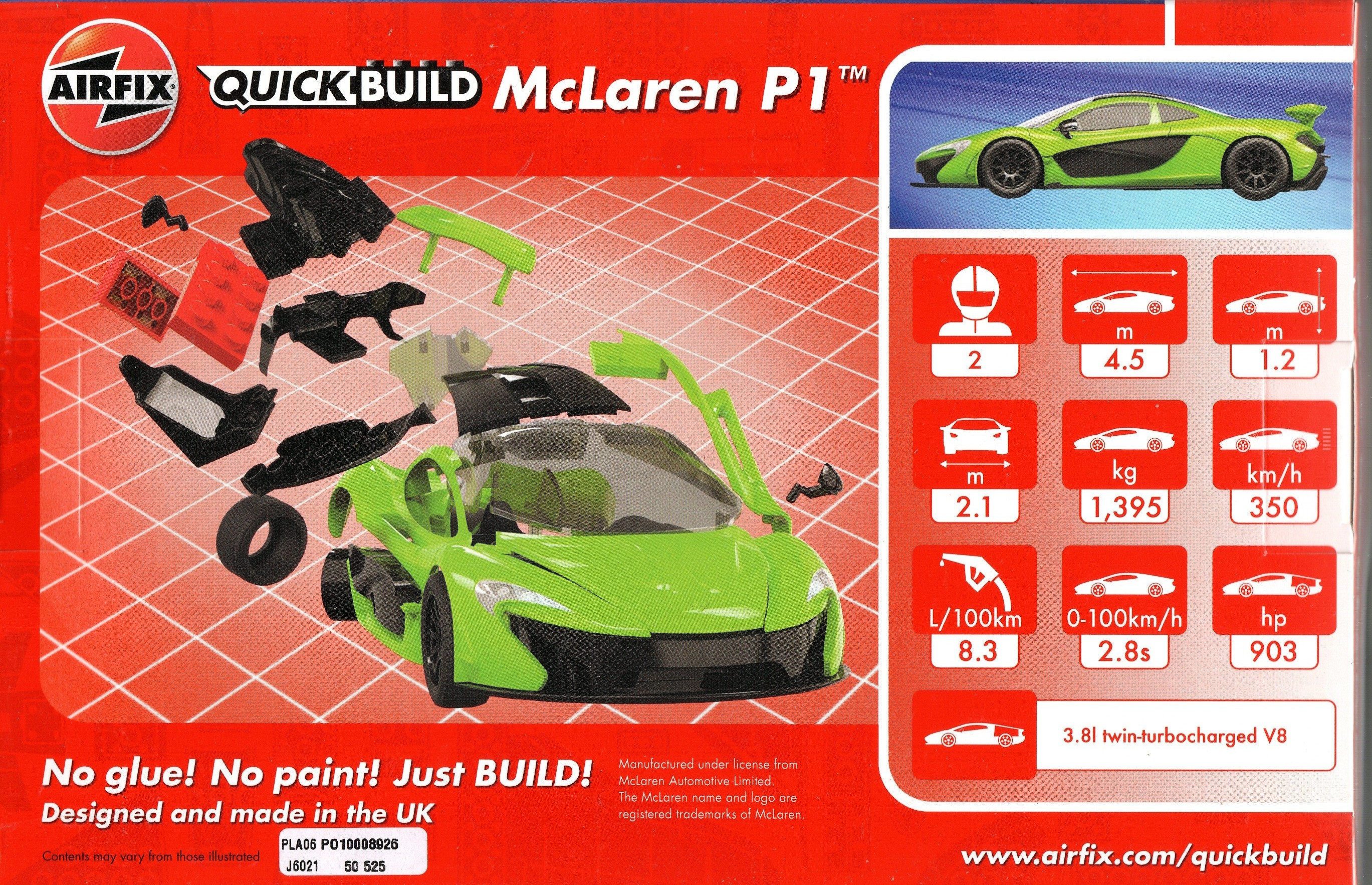 Model Car Kit Mclaren P1 AIRFIX QUICK BUILD Lego-like Kids Age 6 ...