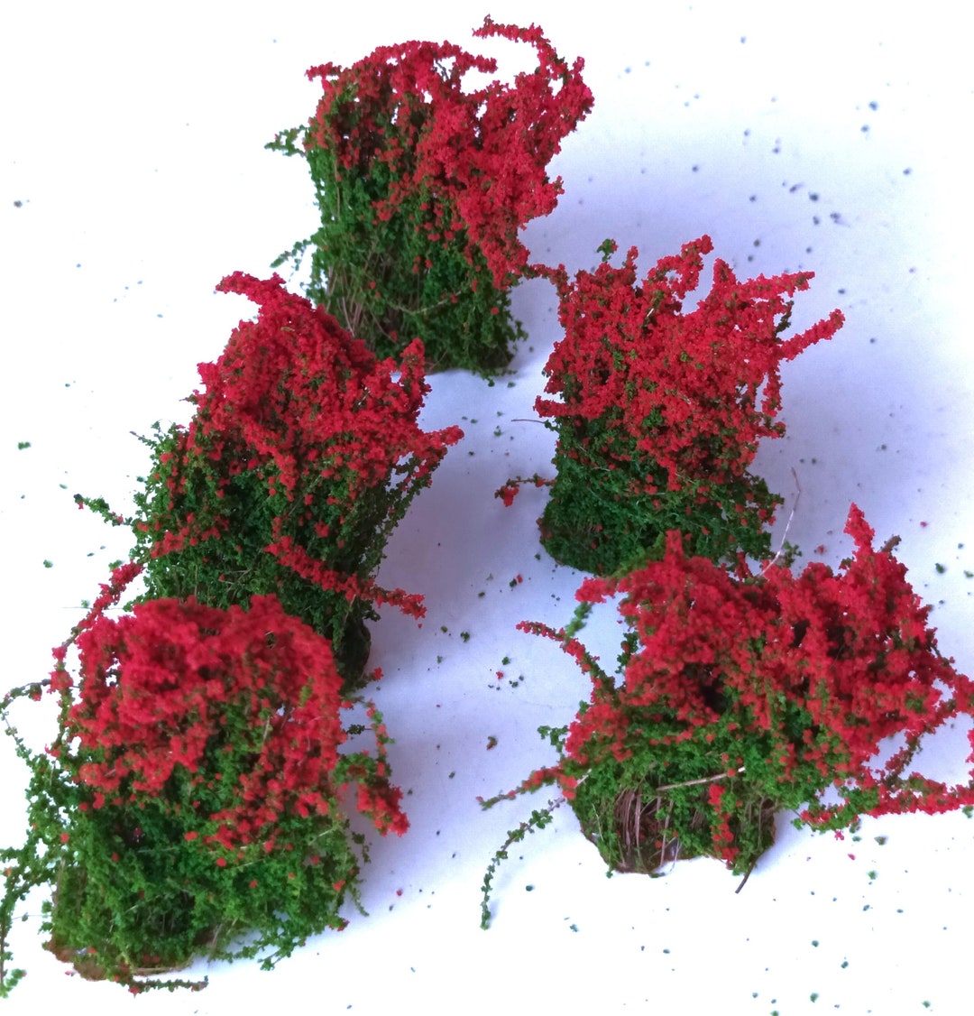5 X Model Scrub Bush Hedge Undergrowth Red Green ~ Scenery for HO / N ...