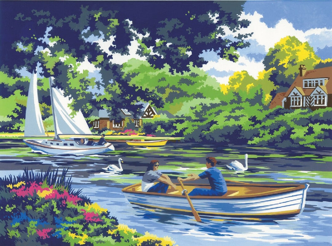 Paint by Numbers Kit BOATING ON RIVER Painting Kit, Acrylic, Frameless ...