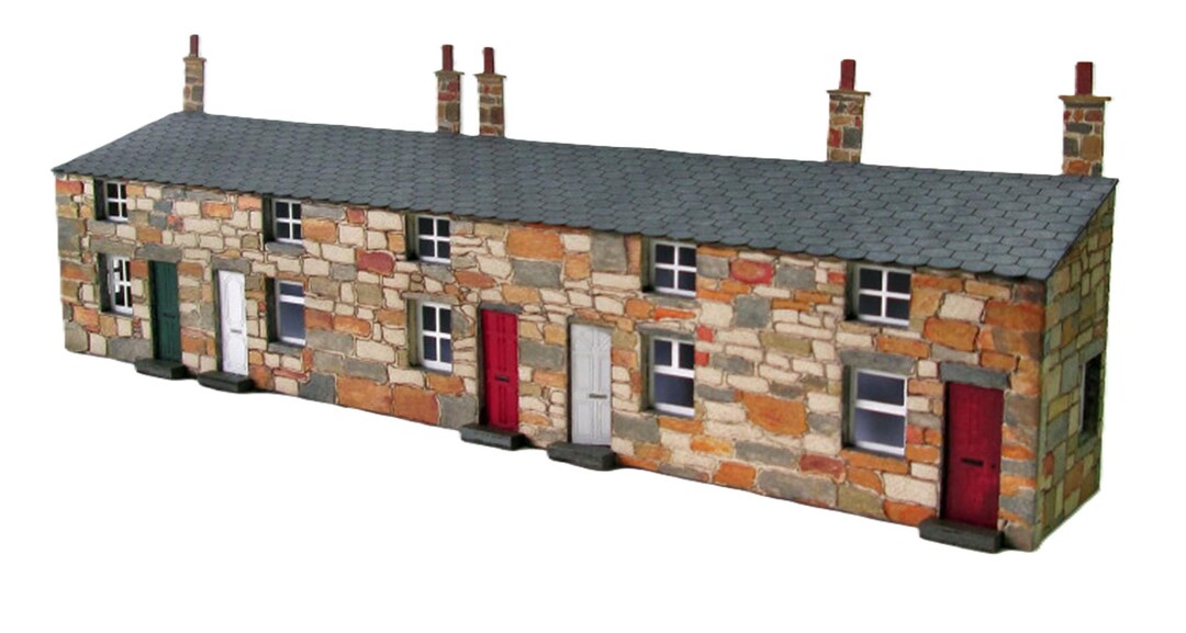 Terraced Cottages Wooden Model Kit OO Scale Train Accessory, Model Rail ...