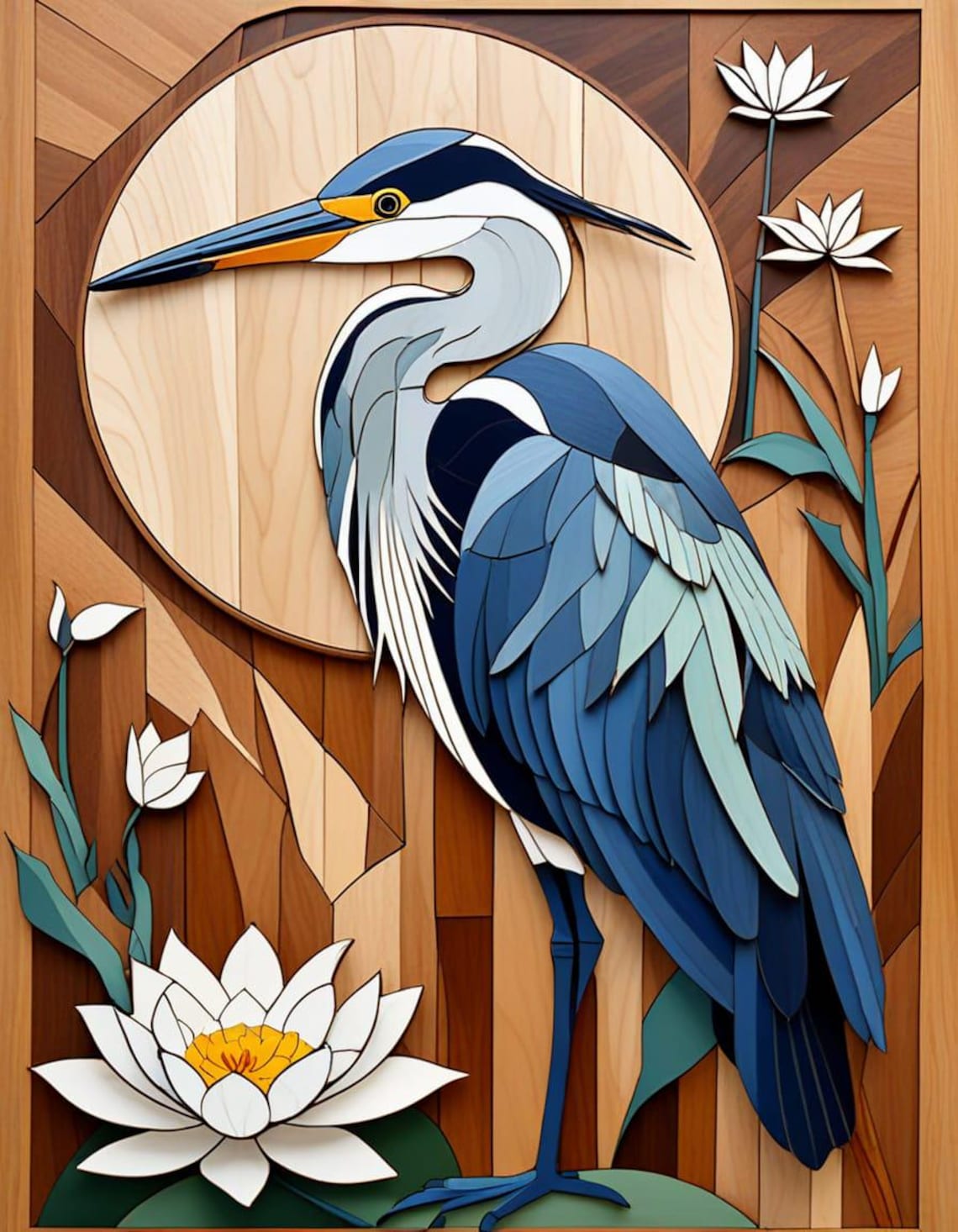 Heron Bird Intarsia Pattern: Wood Marquetry Wall Art (digital Download ...