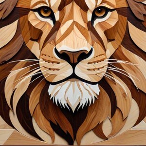 Lion Face Intarsia Pattern: Wood Marquetry Wall Art (digital Download ...