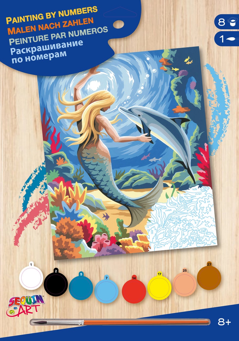 Paint by Numbers Kit MERMAID DOLPHIN Painting Kit Acrylic - Etsy