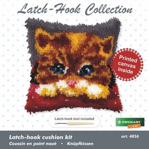 Latch Hook Kit SMALL PEEPING CAT 10 X 10 Ins Cushion Front by Orchidea ...