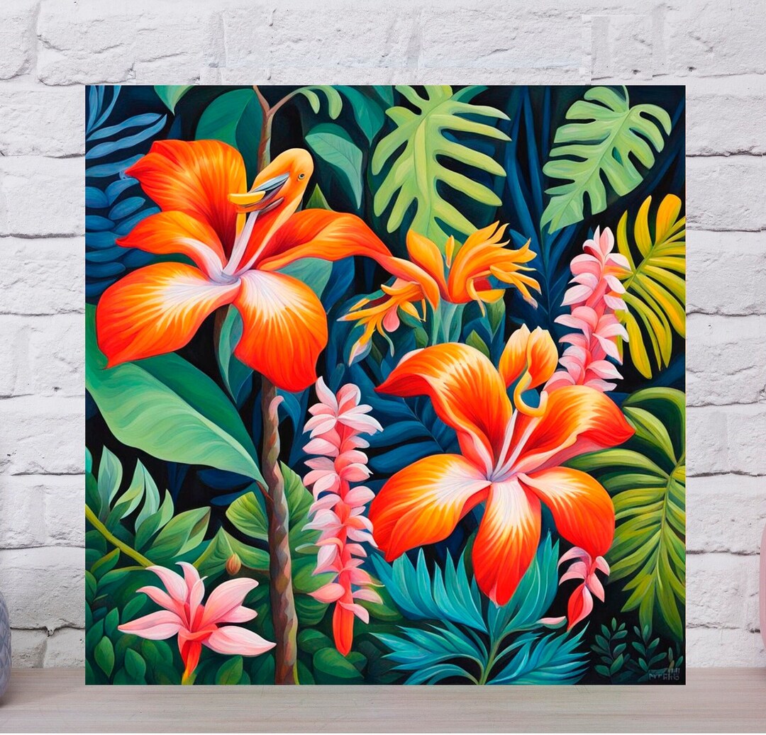 Tropical Flowers Art Print Picture Panel Wall Decor Modern Floral ...