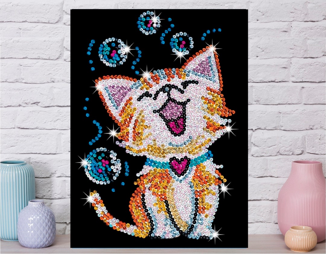 SEQUIN ART KIT Bubbles Kitten Cat Animal Picture Craft Kit for - Etsy UK